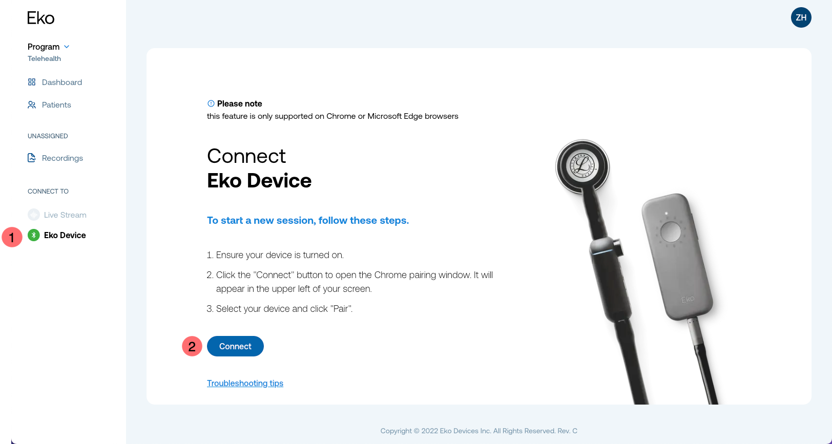 Pair an Eko device with web pairing on the Eko Dashboard – Eko SENSORA ...