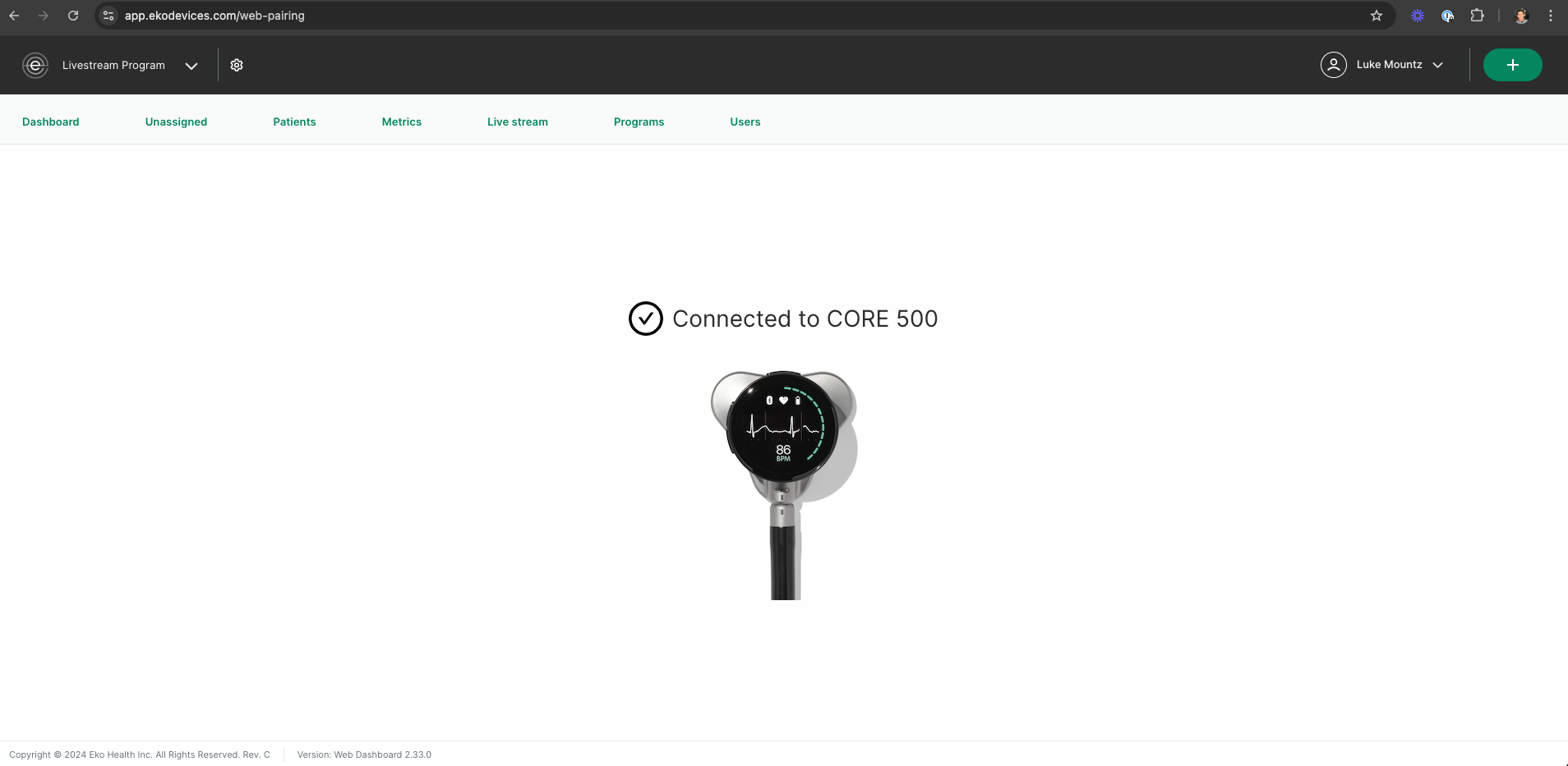 Pair an Eko device with web pairing on the Eko Dashboard – Eko SENSORA ...